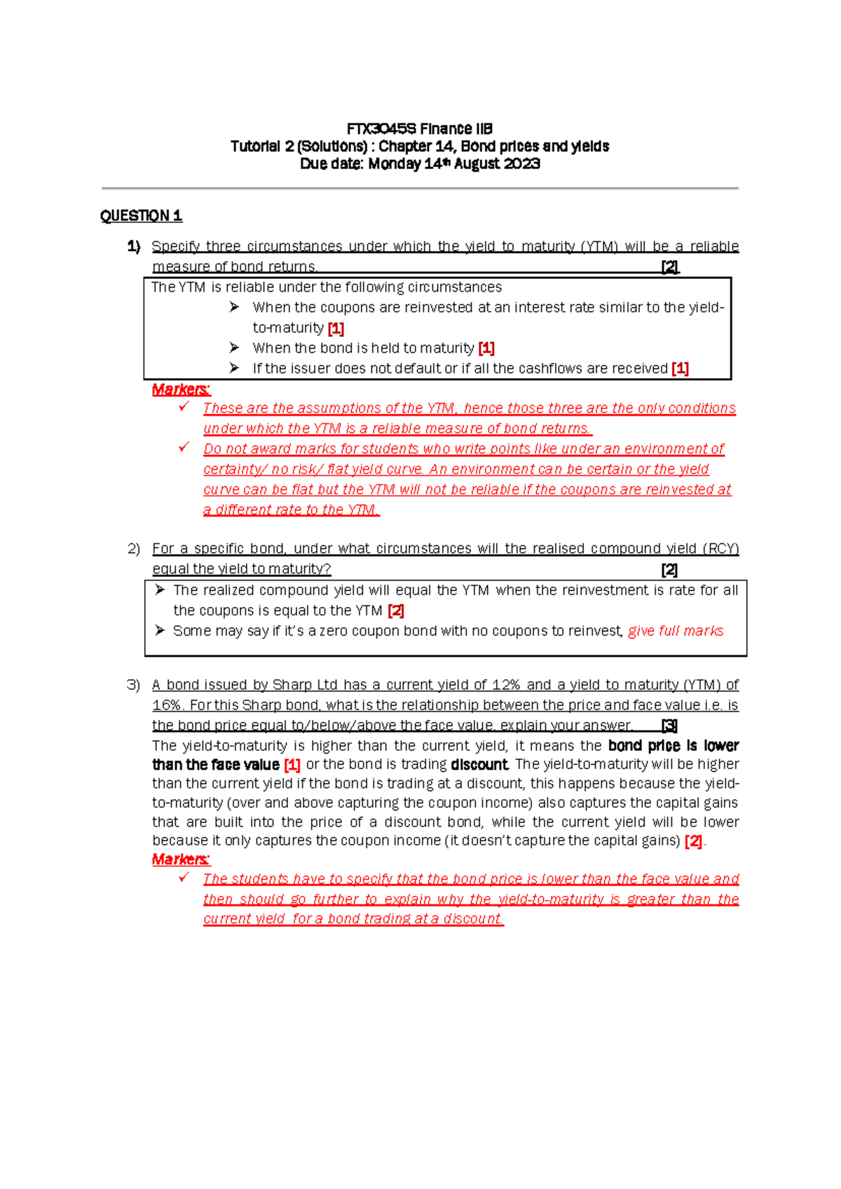 02. FTX3045S Chapter 14 Tutorial Solution 2 - FTX3045S Finance IIB ...