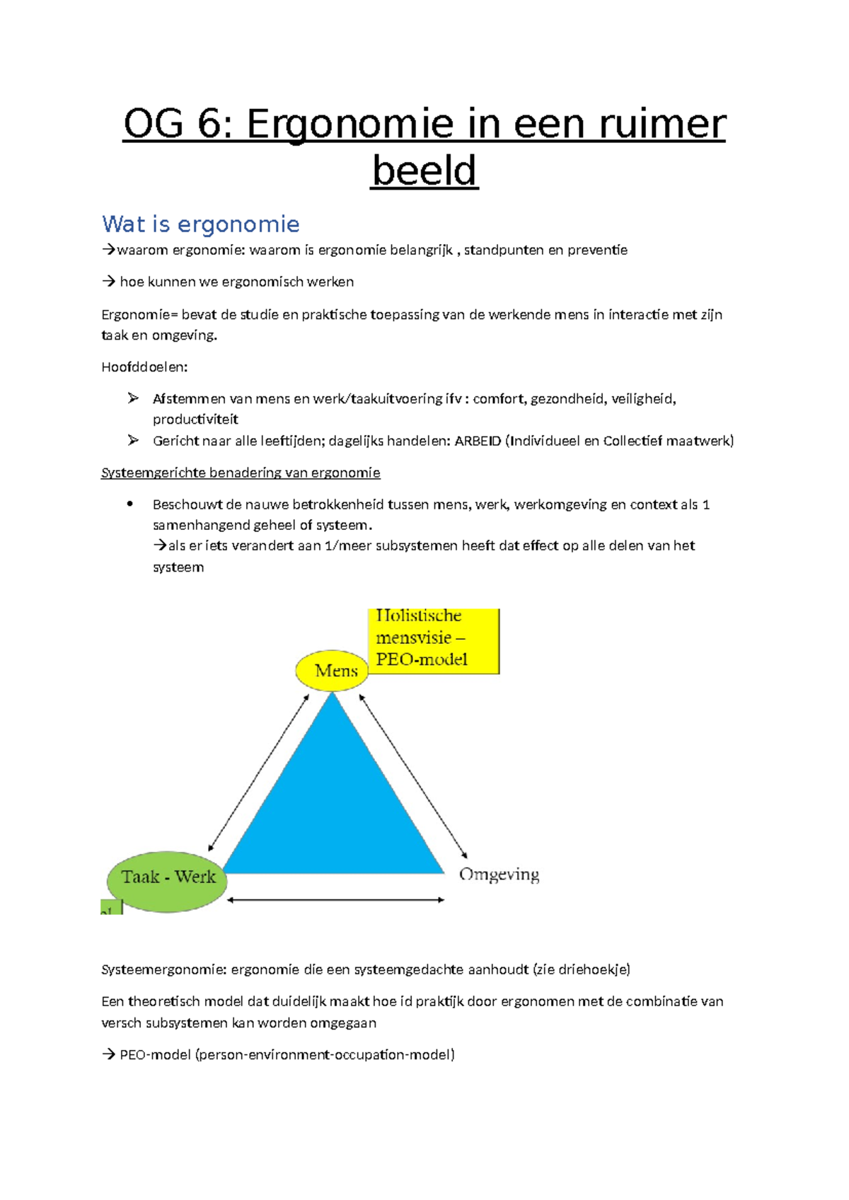 Og 6 - samenvatting over les 6 - OG 6: Ergonomie in een ruimer beeld ...
