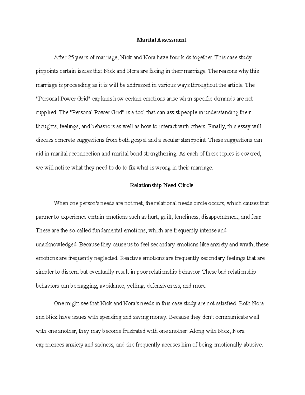 Marital Assessment Assignment - Marital Assessment After 25 years of ...