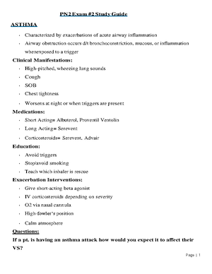 Asthma Hailey study guide - Chapter 14 Asthma Study Guide • Asthma is ...