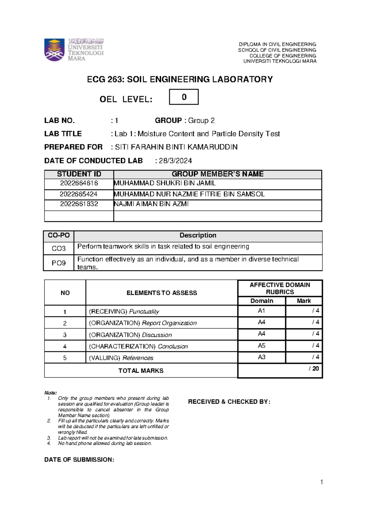 4E1 LAB 1 Group 2 - LAB REPORT - 0 DIPLOMA IN CIVIL ENGINEERING SCHOOL ...