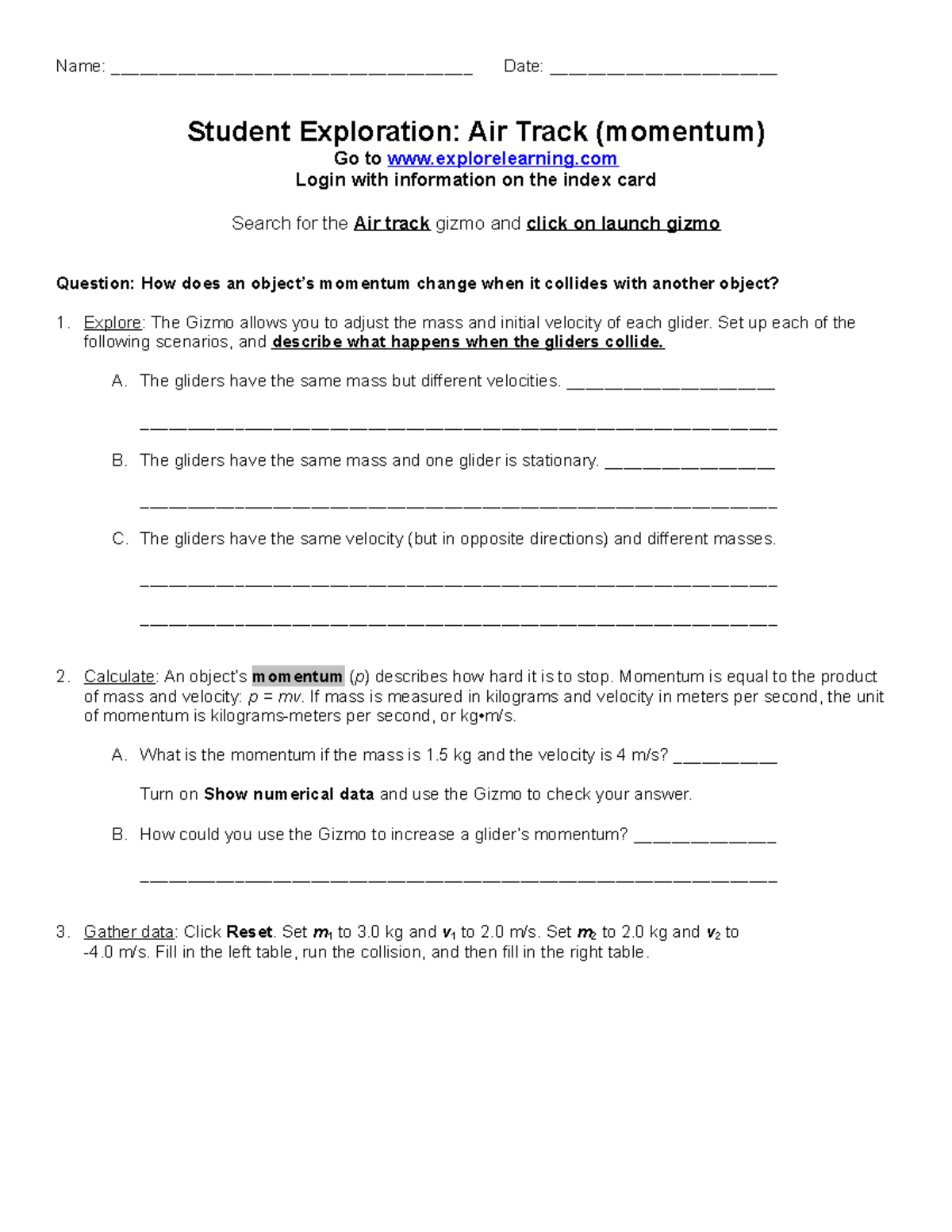 Momentum Airtrack gizmo - Name ...