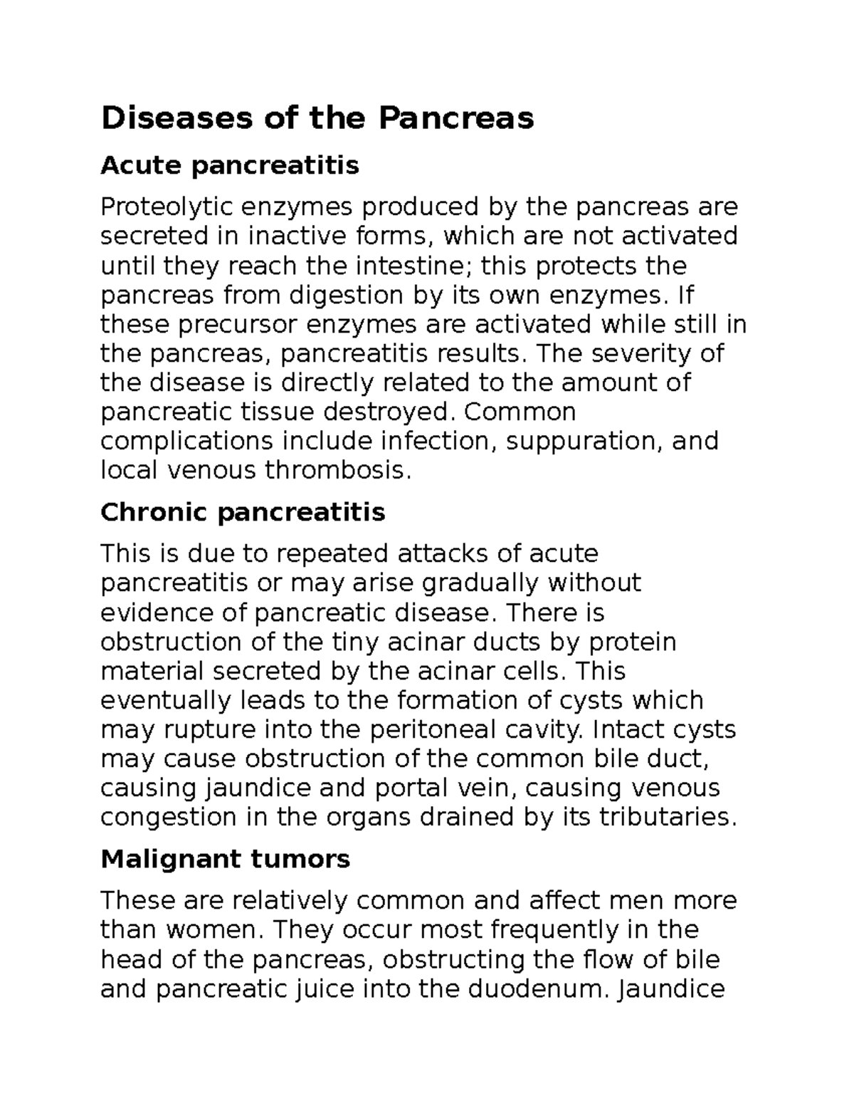 Bio 27 - notes - Diseases of the Pancreas Acute pancreatitis ...
