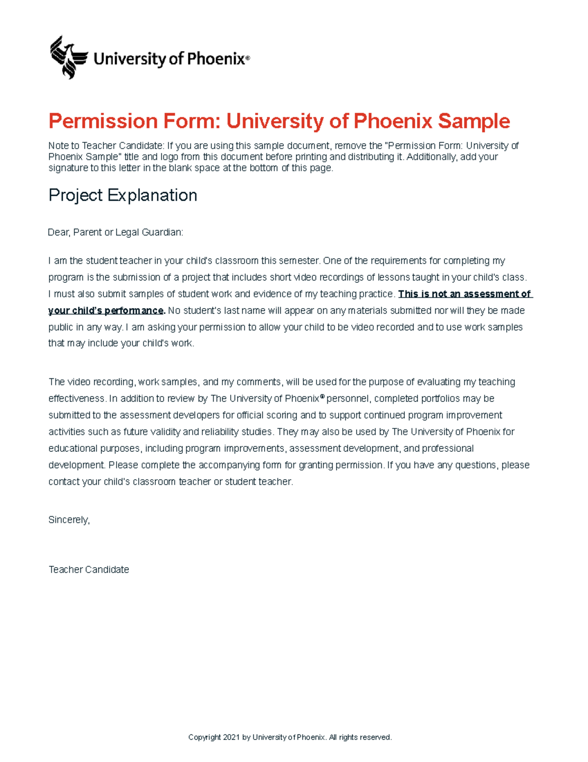Permission form uop sample - Permission Form: University of Phoenix ...