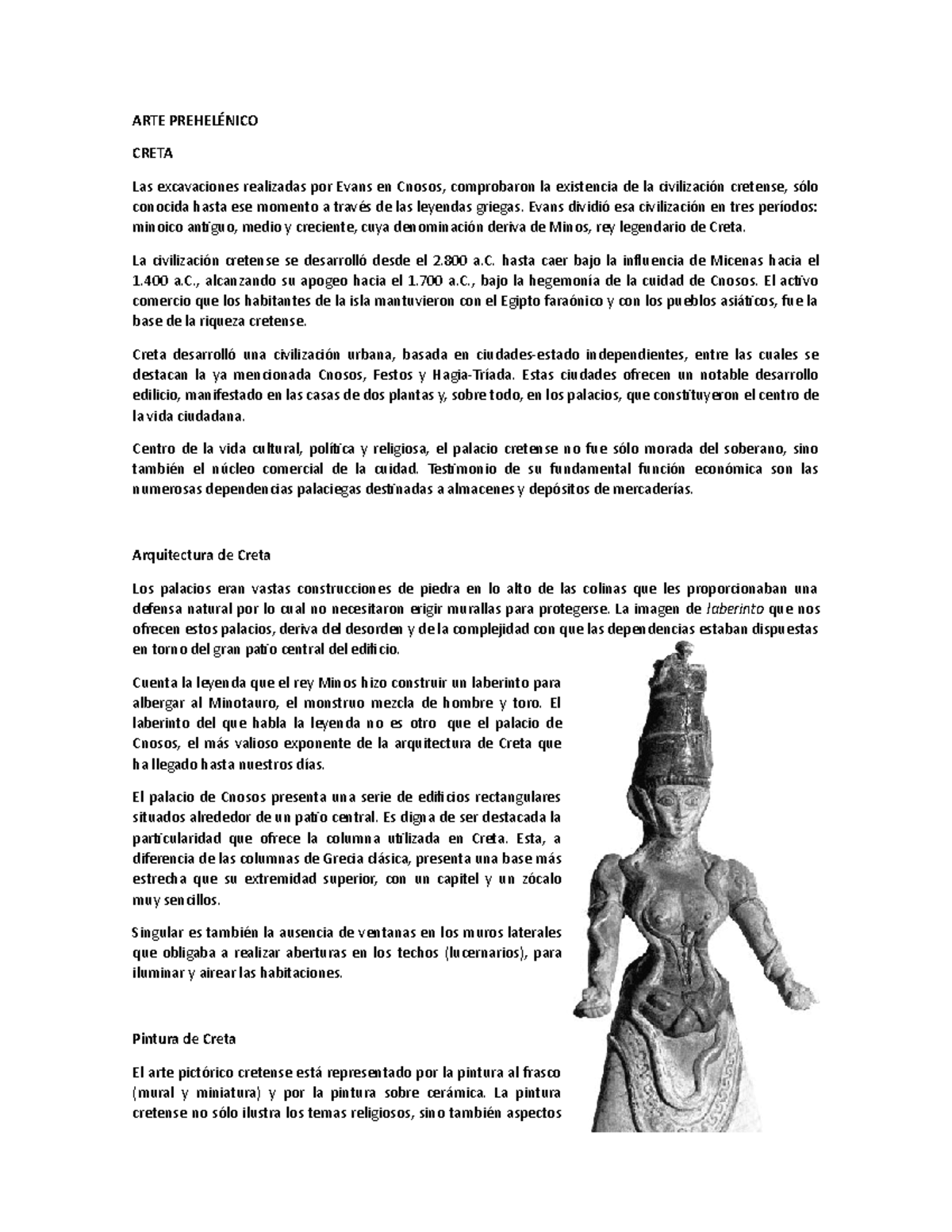 Arte prehelenico - Lecture notes 1,3,4 - ARTE PREHELÉNICO CRETA Las ...