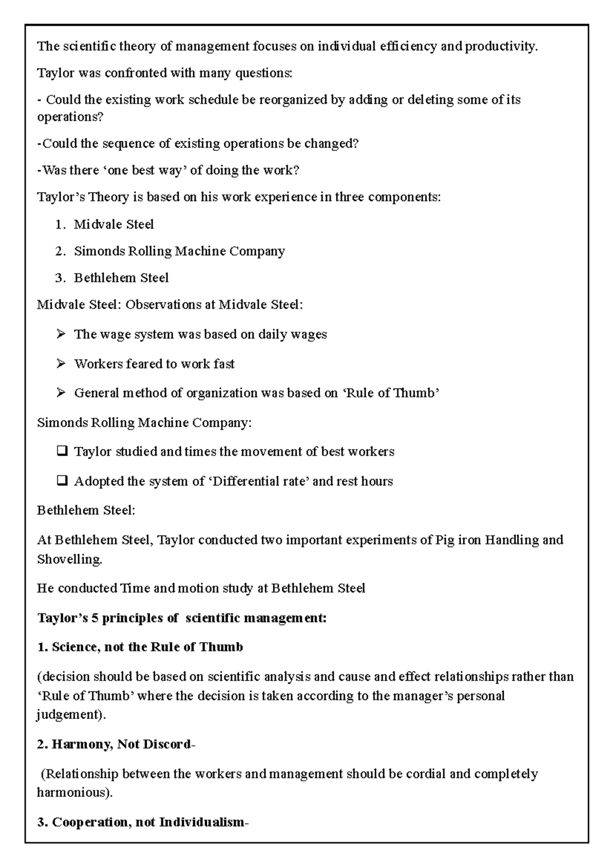 The scientific theory of management focuses on individual efficiency ...