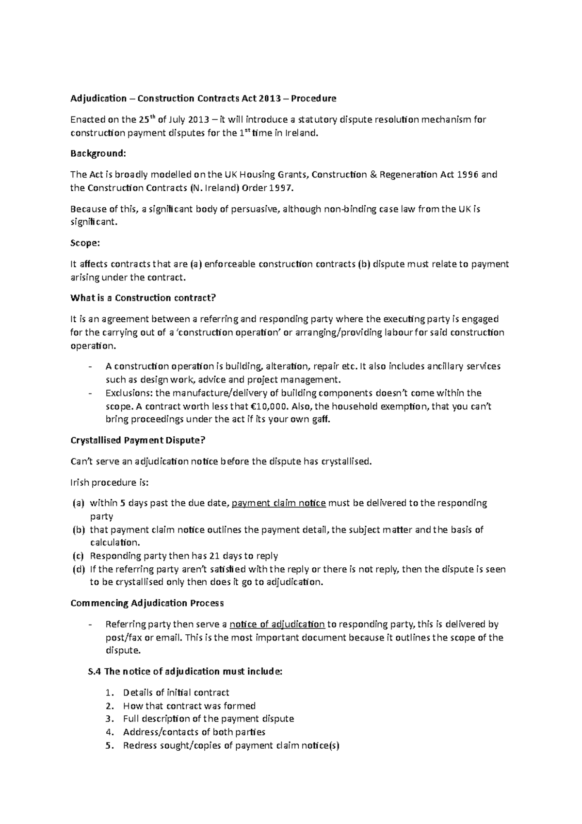 Adjudication Notes - For Exam (Full) - Adjudication – Construction ...