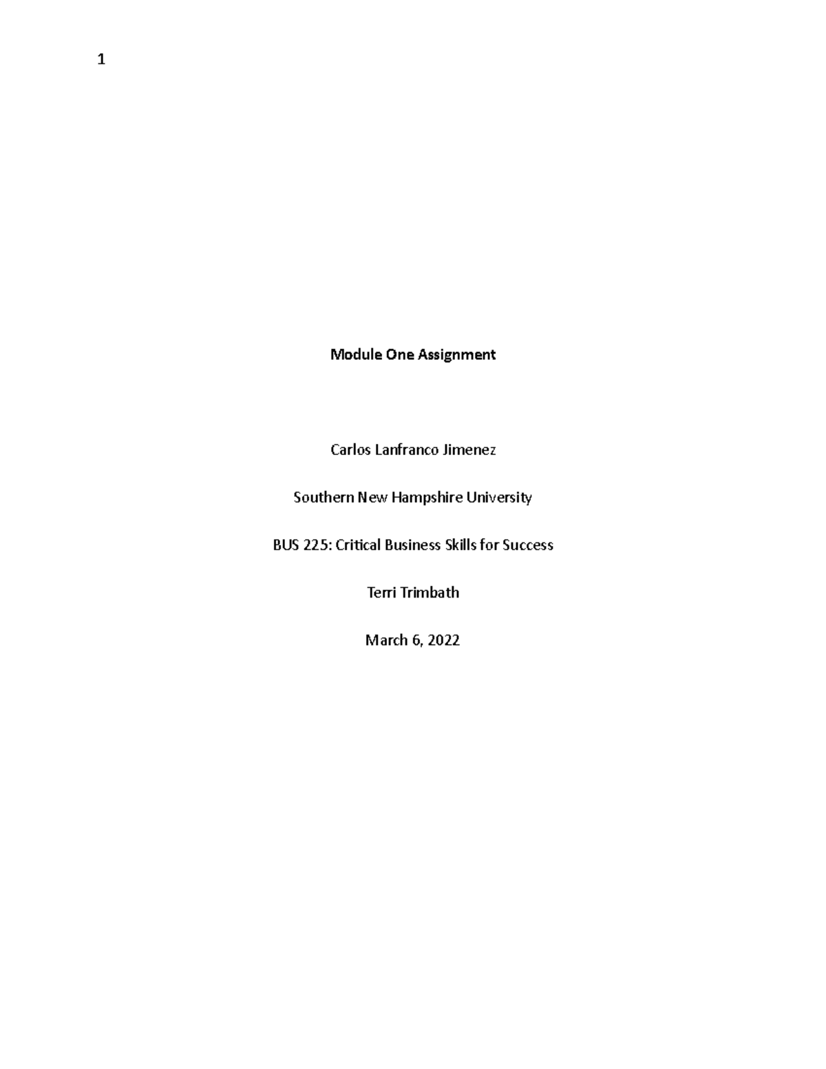 BUS225 Module One Assignment - Module One Assignment Carlos Lanfranco ...