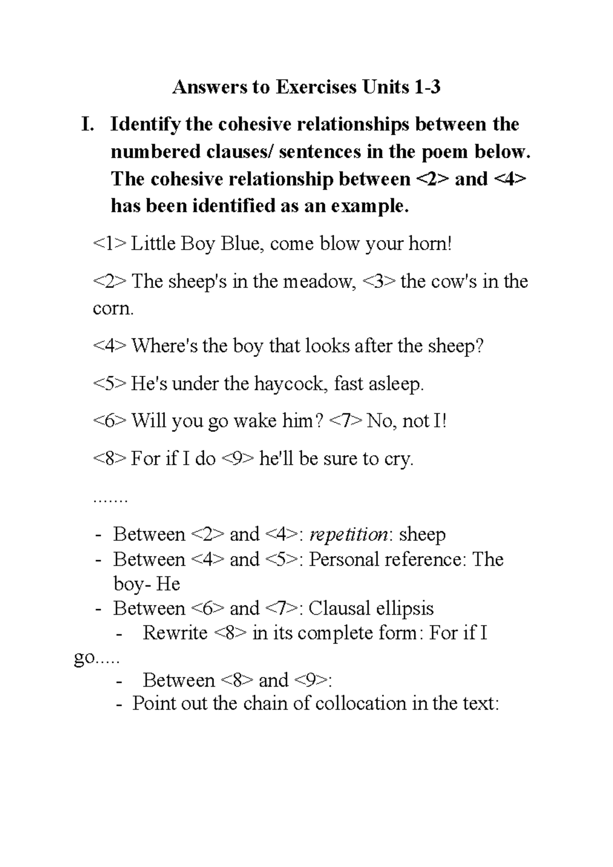 Answers to Exercises Units 1-3 - Identify the cohesive relationships ...