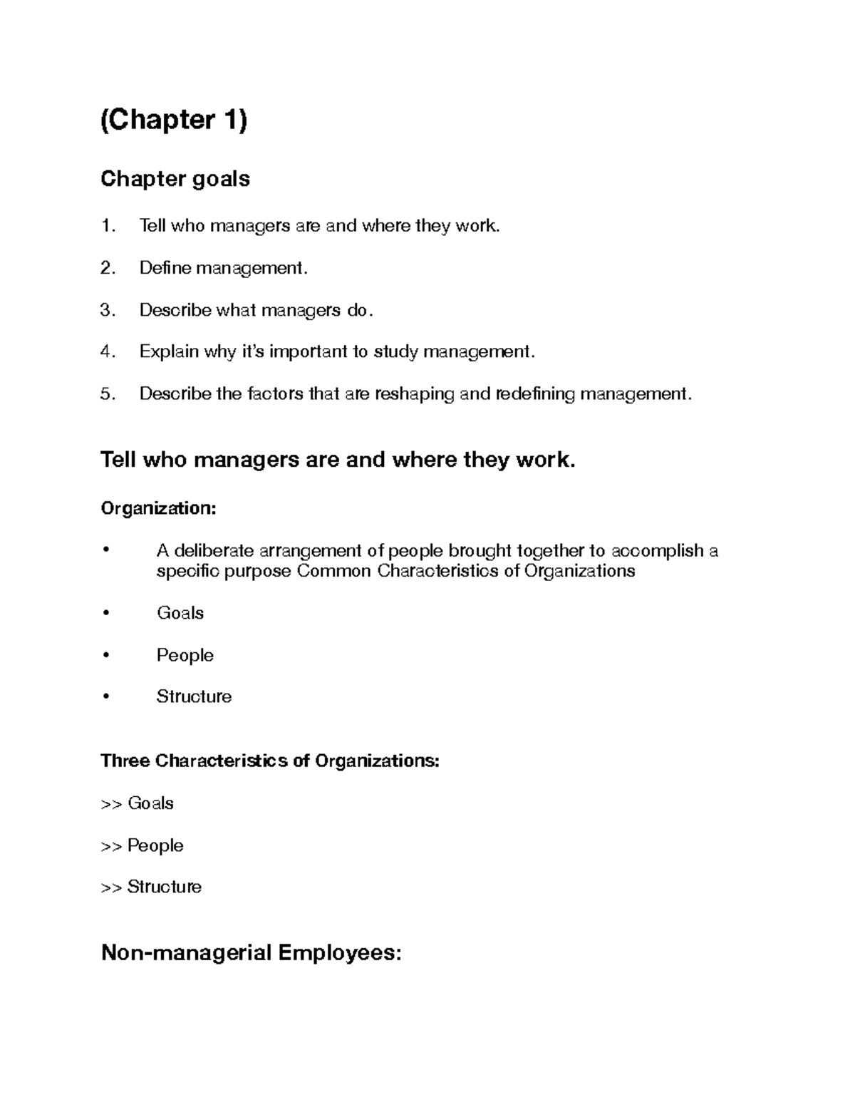 Principal of Management (Whole semester) - (Chapter 1) Chapter goals ...