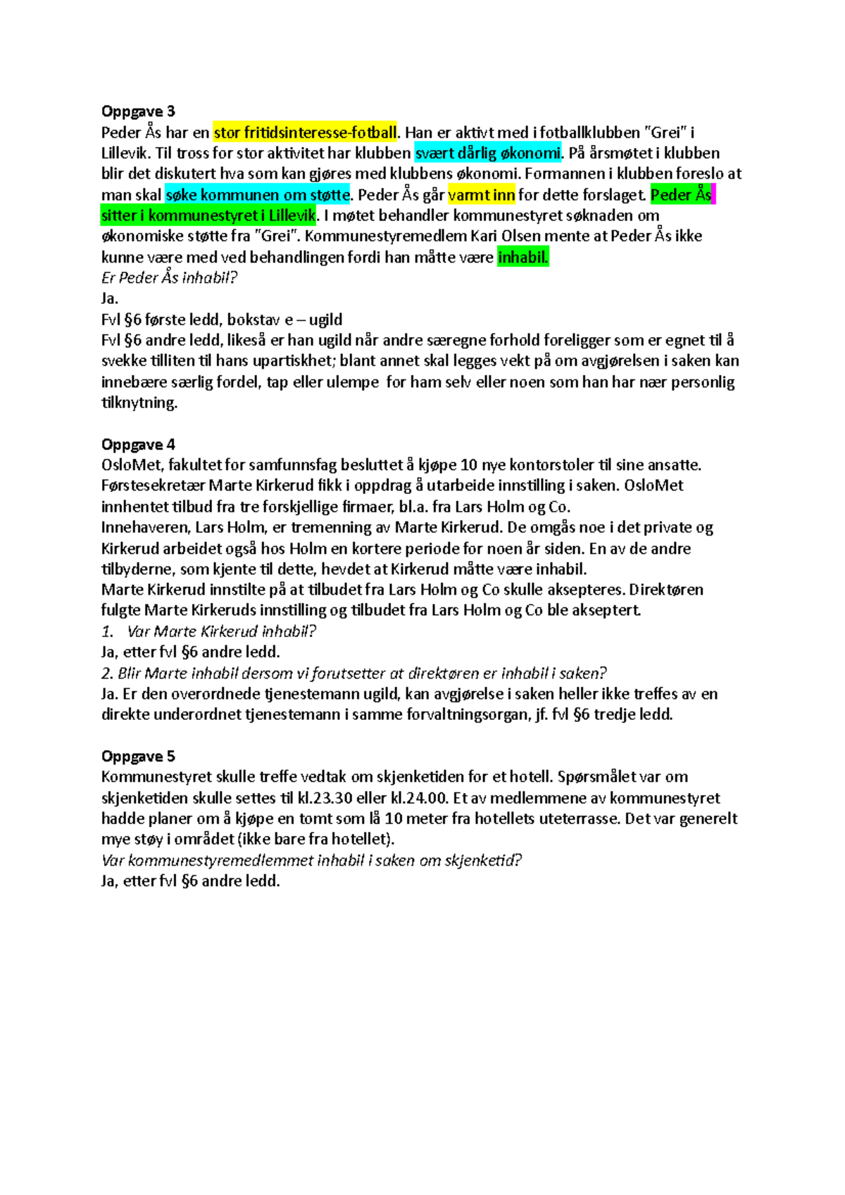 Oppgaver knyttet til habilitet og veiledningsplikt med løsningsforslag ...