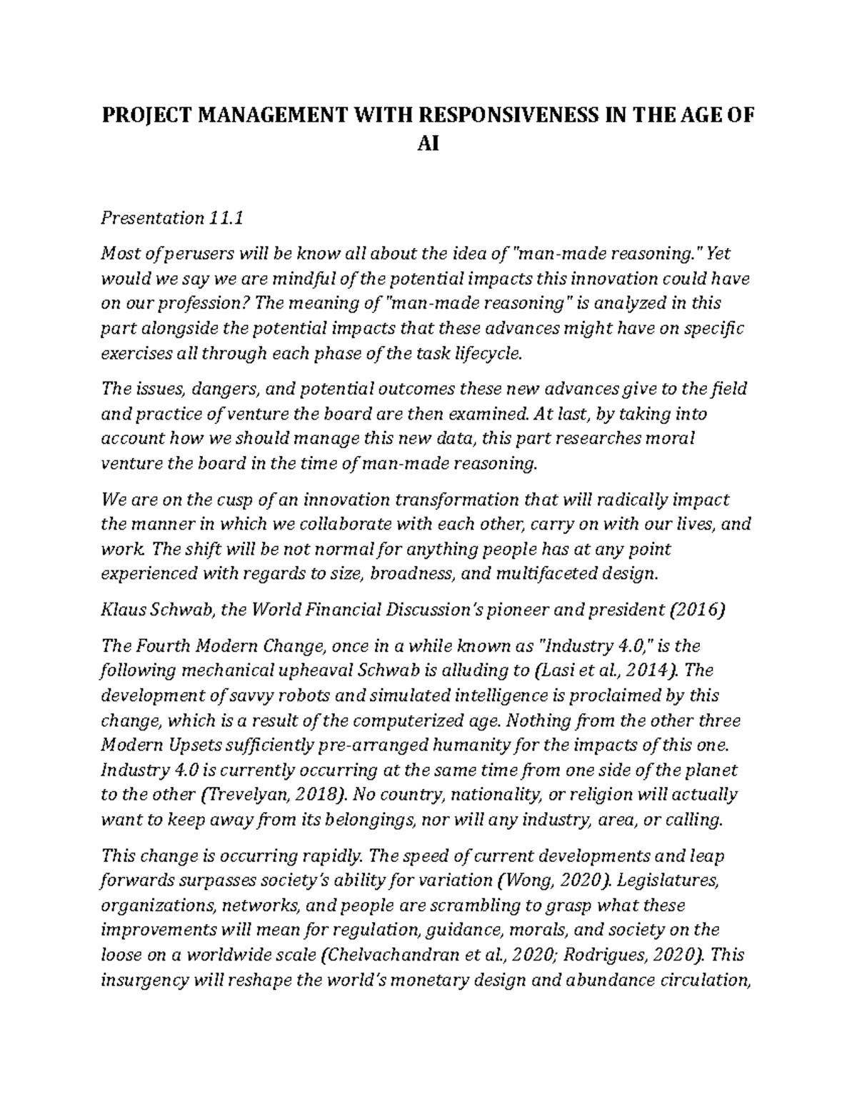 Project Management WITH Responsiveness IN THE AGE OF AI - PROJECT ...