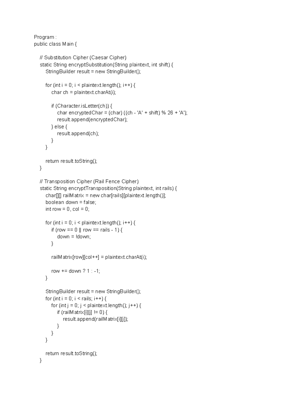 CSS expt 1,2 - Program : public class Main { // Substitution Cipher (Caesar Cipher) static ...