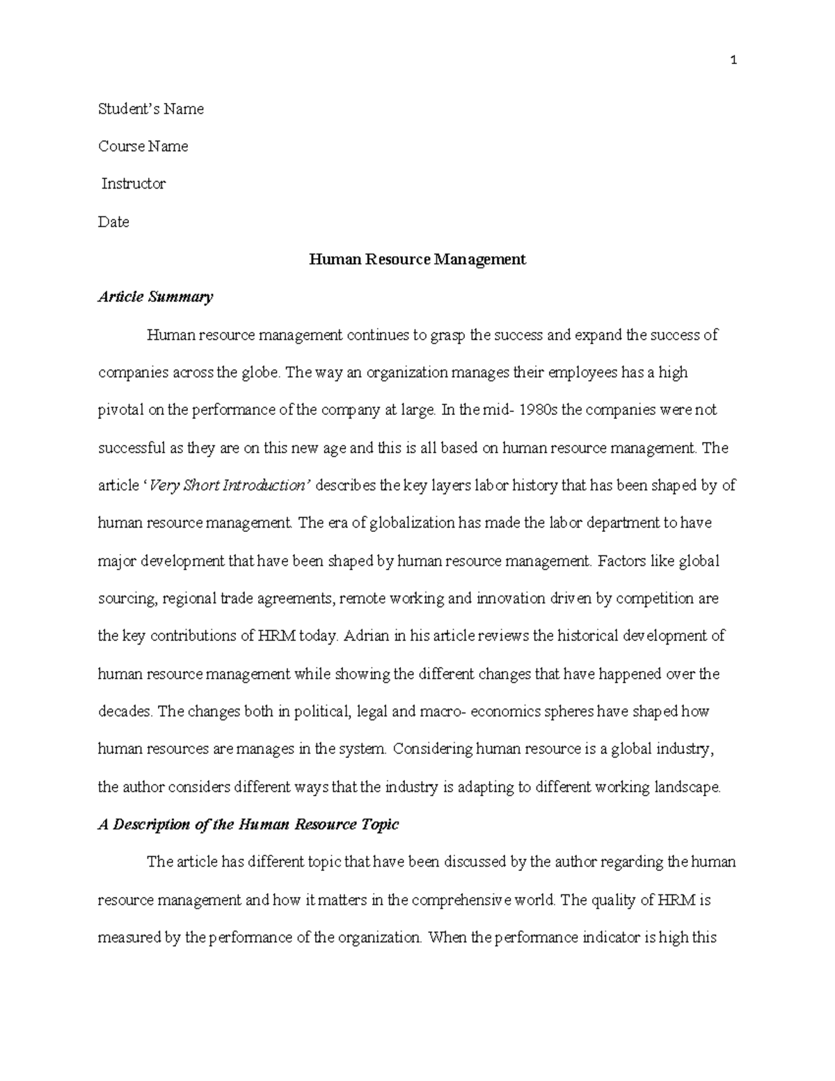 Article analysis - business managemnt assignment - Student’s Name ...