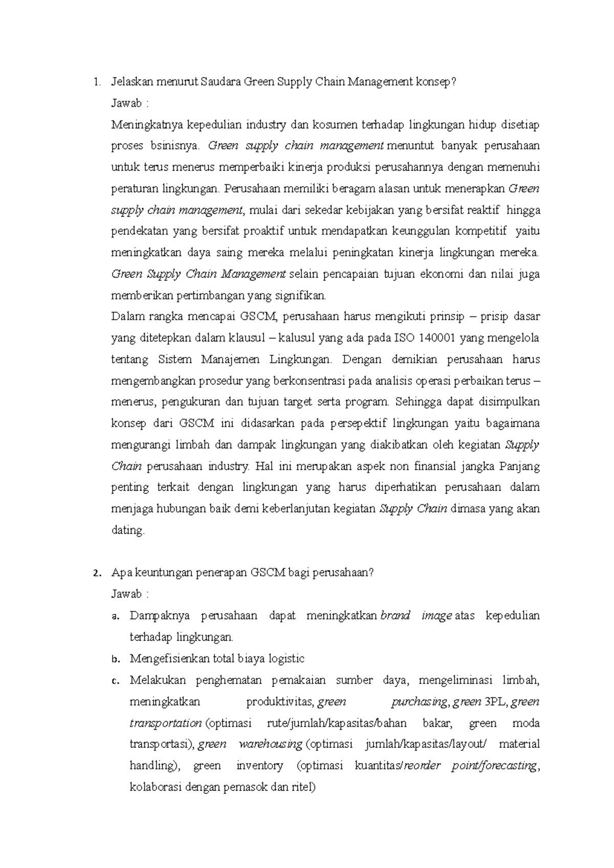 GSCM - GSCM HW - Jelaskan menurut Saudara Green Supply Chain Management ...