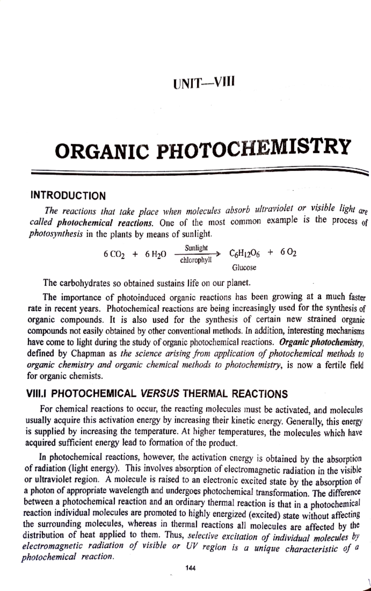 Unit 8 Organic Photochemistry - UNIT-VIl ORGANIC PHOTOCHEMISTRY ...