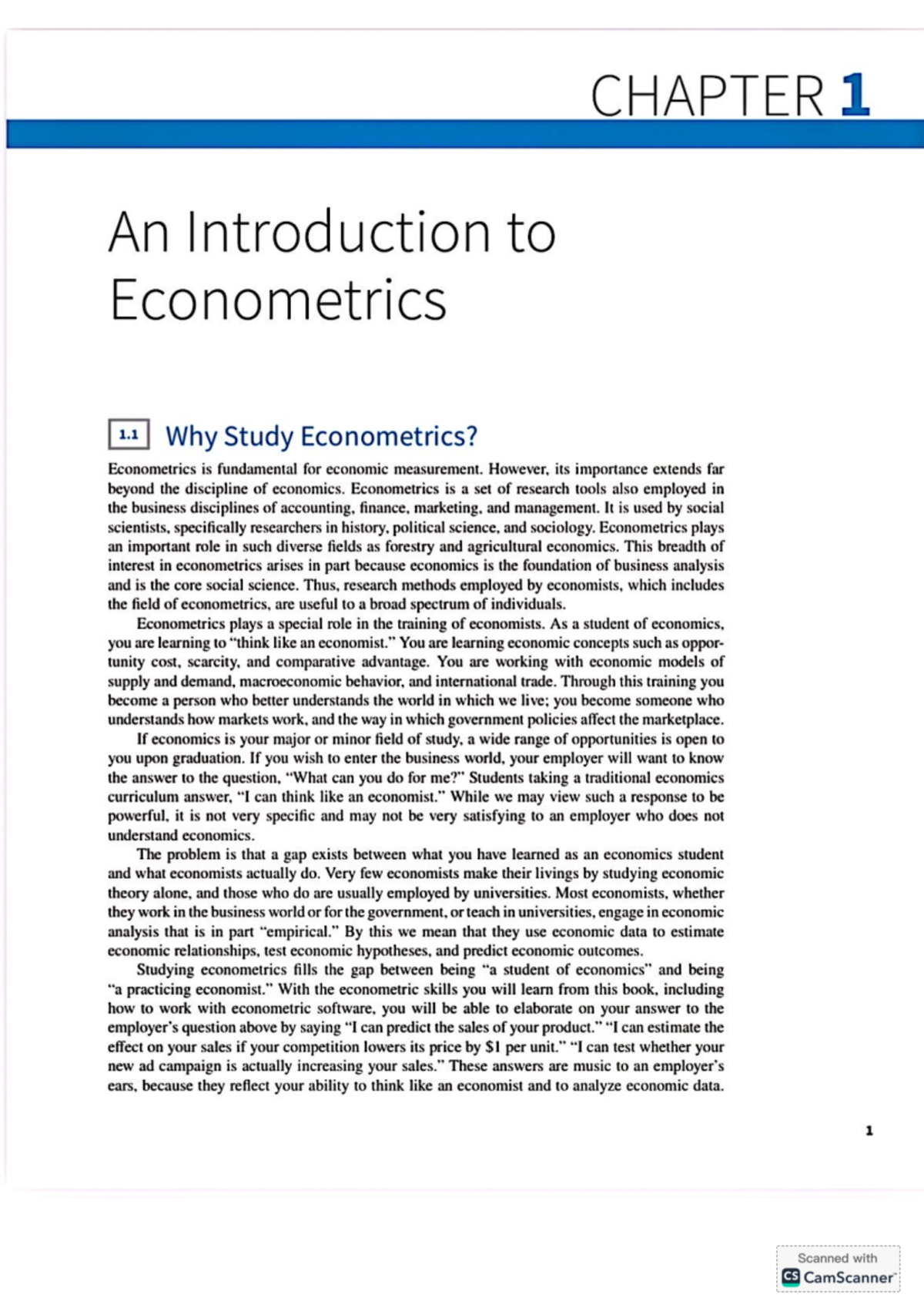 Chap # 1 Econometrics - Probability Primer - CHAPTER 1 An Introduction to Econometrics 1 Why ...