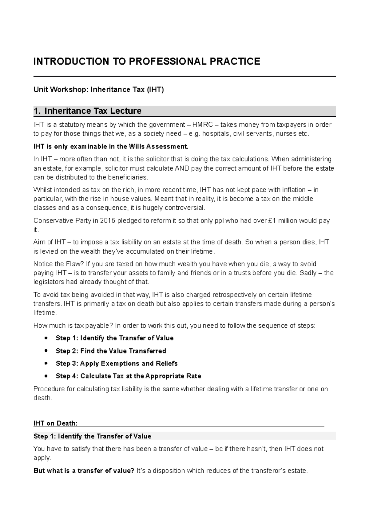 7. Inheritance Tax (IHT) - Lecture - INTRODUCTION TO PROFESSIONAL ...