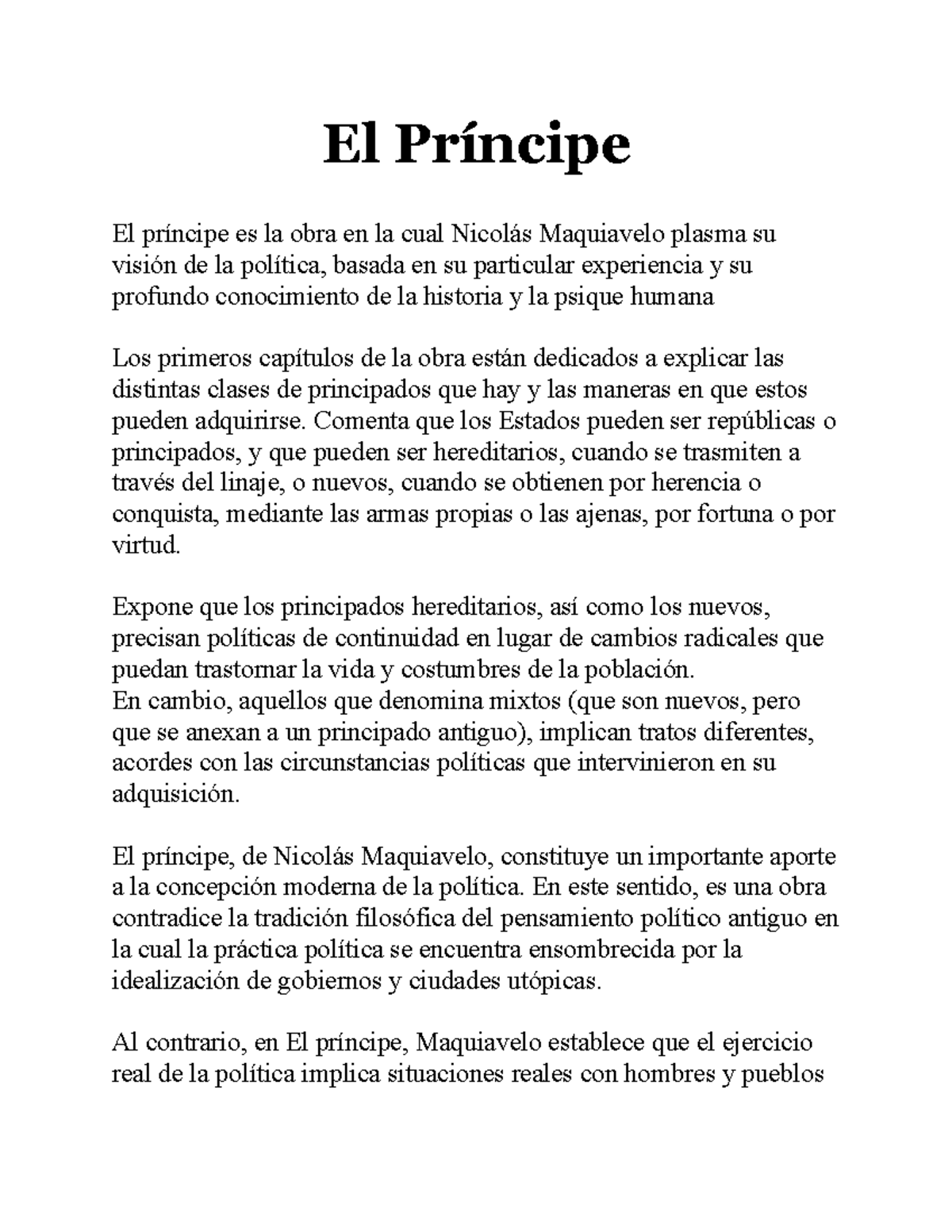 El Principe - El Príncipe El príncipe es la obra en la cual Nicolás ...