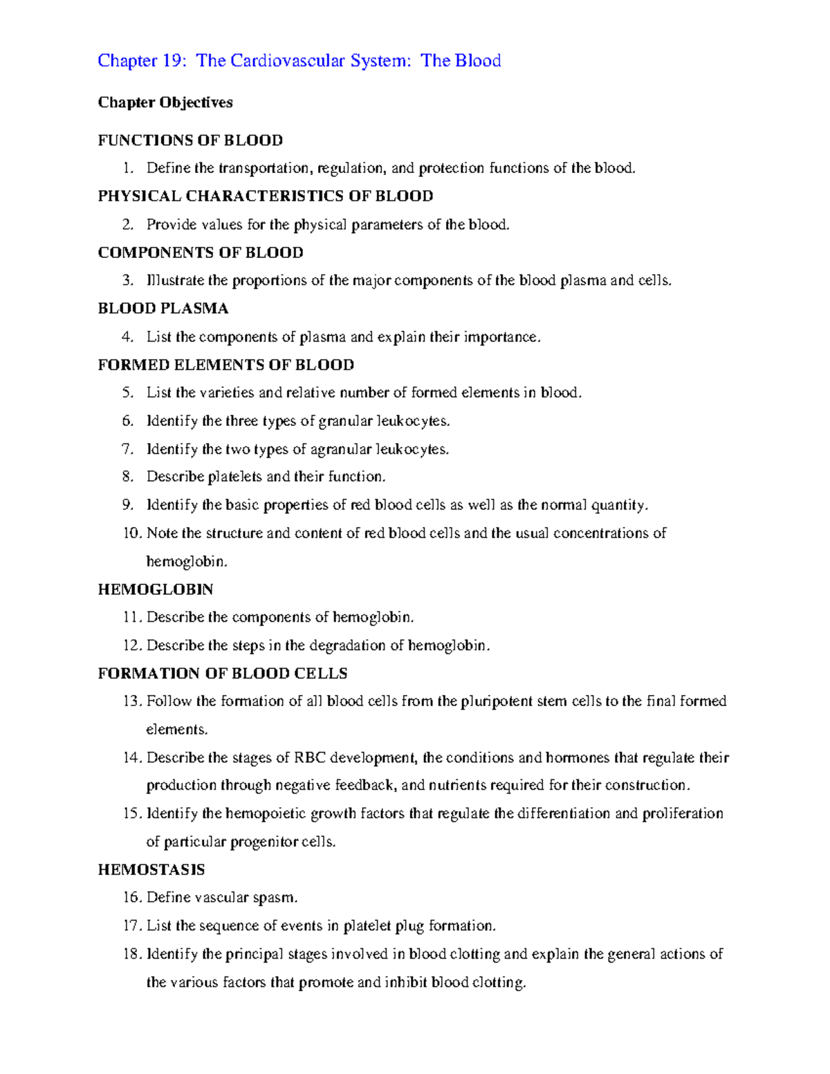 Blood notes - Chapter 19: The Cardiovascular System: The Blood Chapter ...