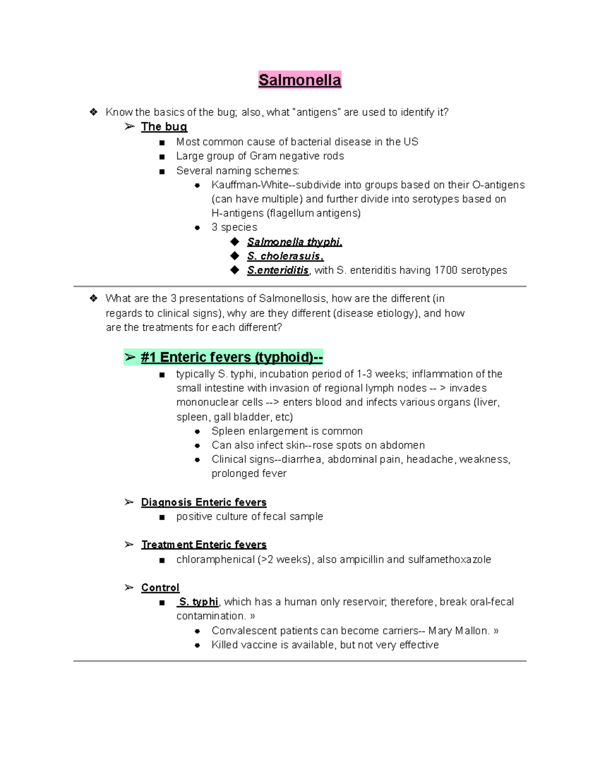 Cancer SG #2 - study guide for exam one - Salmonella Know the basics of ...