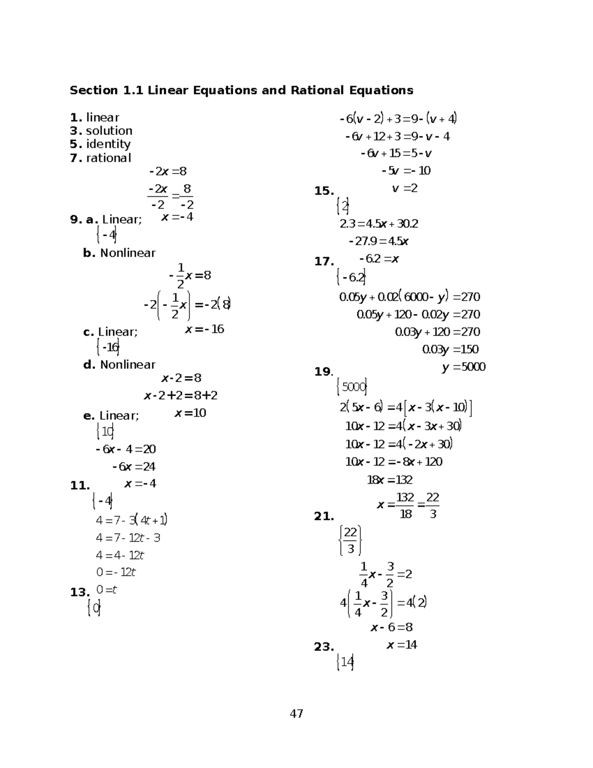 MATH problems practice - Section 1 Linear Equations and Rational ...