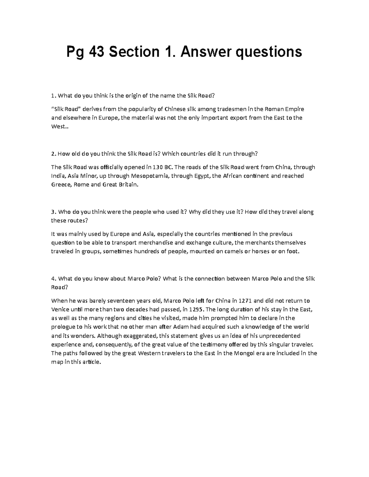 Pg 43 Section 1 Answer questions - Pg 43 Section 1. Answer questions ...