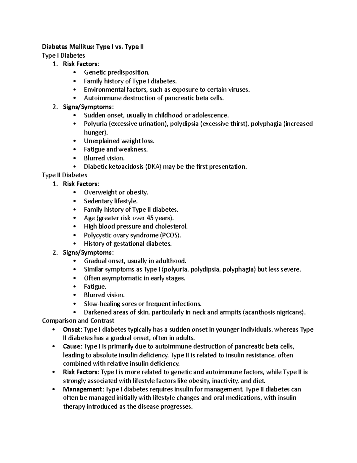 Endocrine Study Guide - Diabetes Mellitus: Type I vs. Type II Type I ...