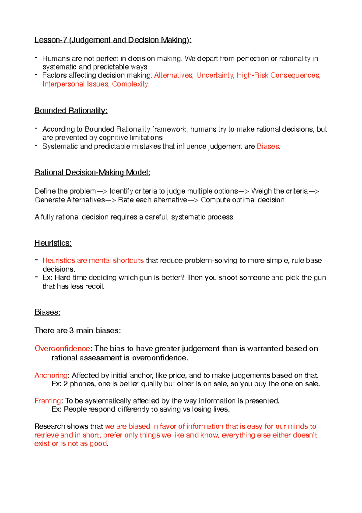 Judgement and Decision Making - We depart from perfection or ...