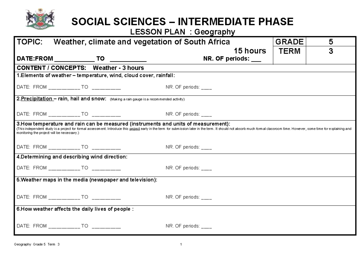 Geography-term-3-grade-5 - SOCIAL SCIENCES – INTERMEDIATE PHASE LESSON ...