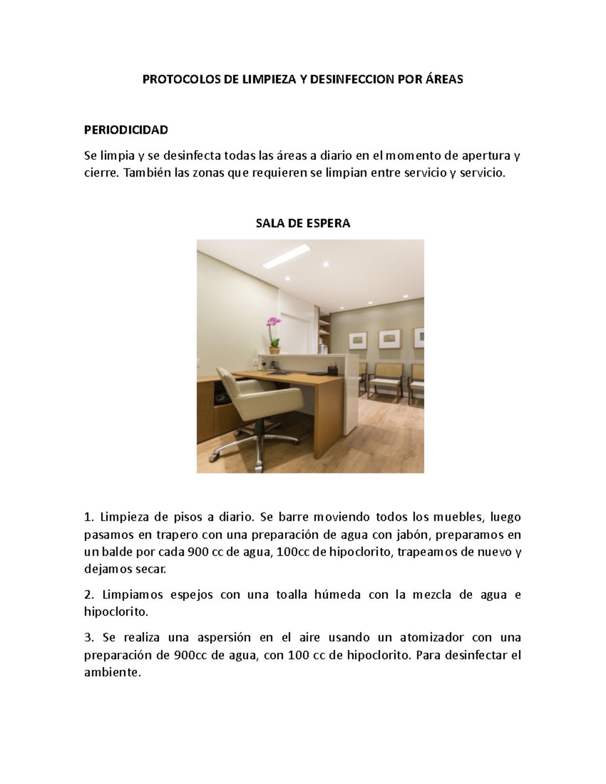 Protocolo DE SPA Bioseguridad Final - PROTOCOLOS DE LIMPIEZA Y DESINFECCION POR ¡REAS ...