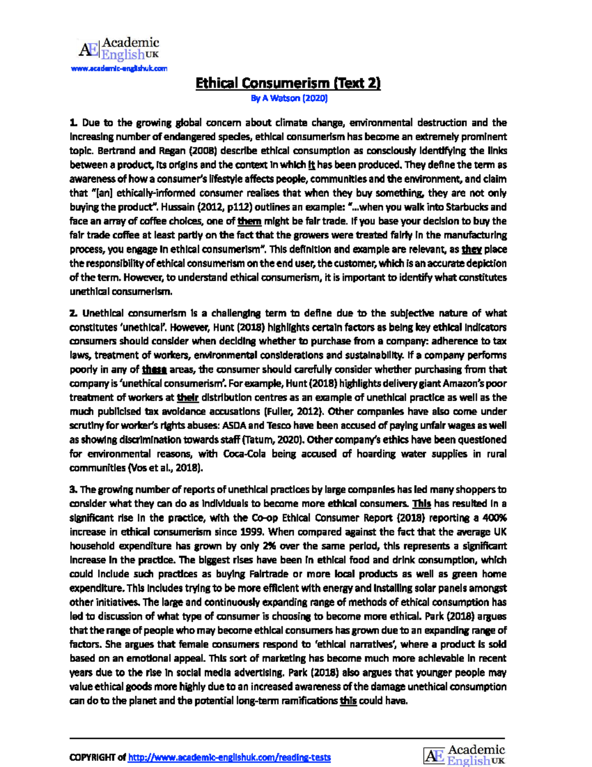 Ethical Consumerism - Reading test - English Academic Practice 4 (EAP4 ...