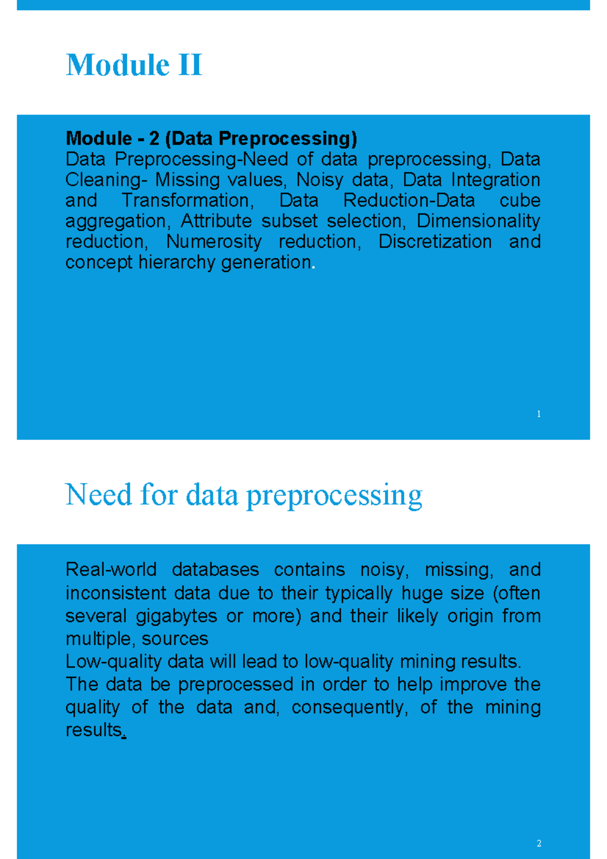 Mod 2p Data Mining Module Ii Module 2 Data Preprocessing Data Preprocessing Need Of Data