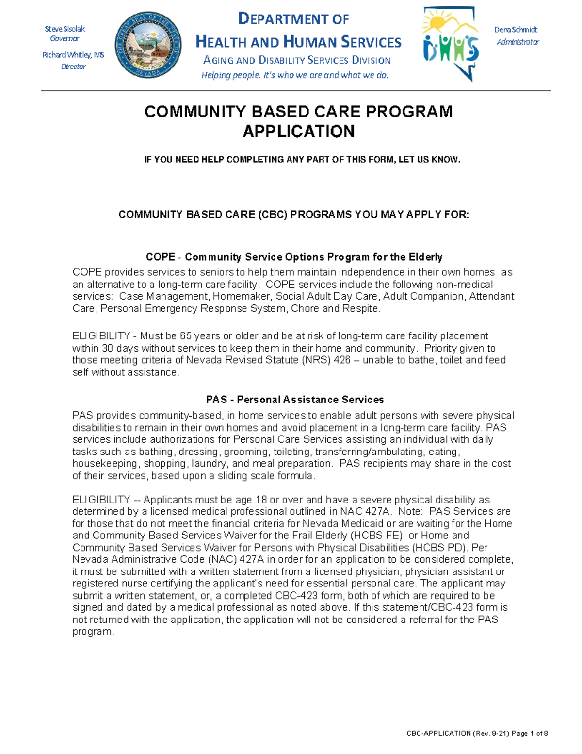 CBC Program Application (Rev. 9-21) - Steve Sisolak Governor Richard ...
