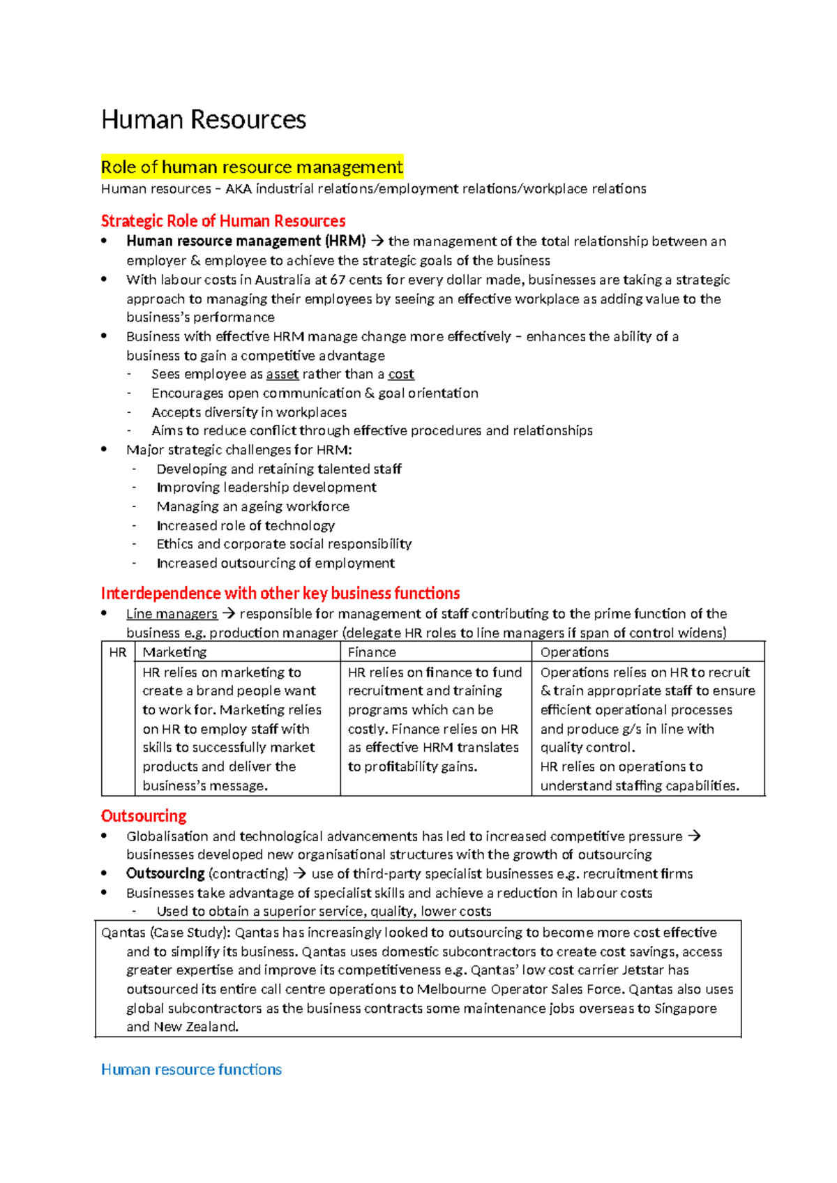 HR notes - Human Resources Role of human resource management Human ...