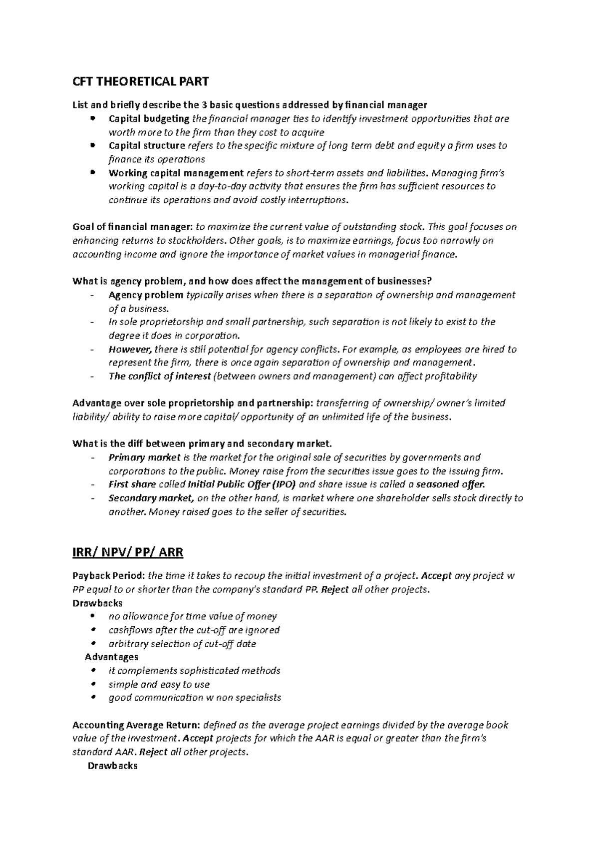 CFT Theoretical PART - CFT THEORETICAL PART List and briefly describe ...