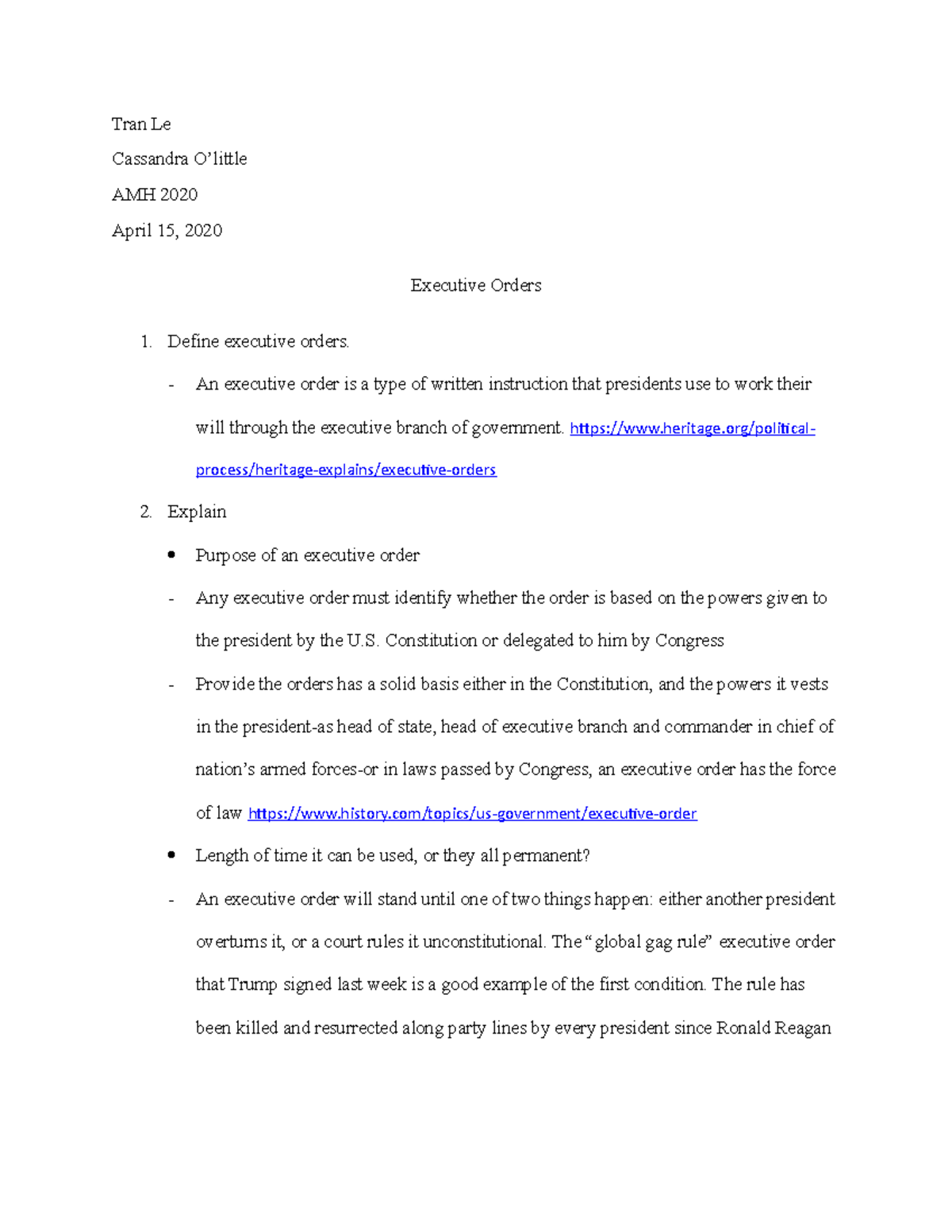 Executive Order - Tran Le Cassandra O’little AMH 2020 April 15, 2020 ...