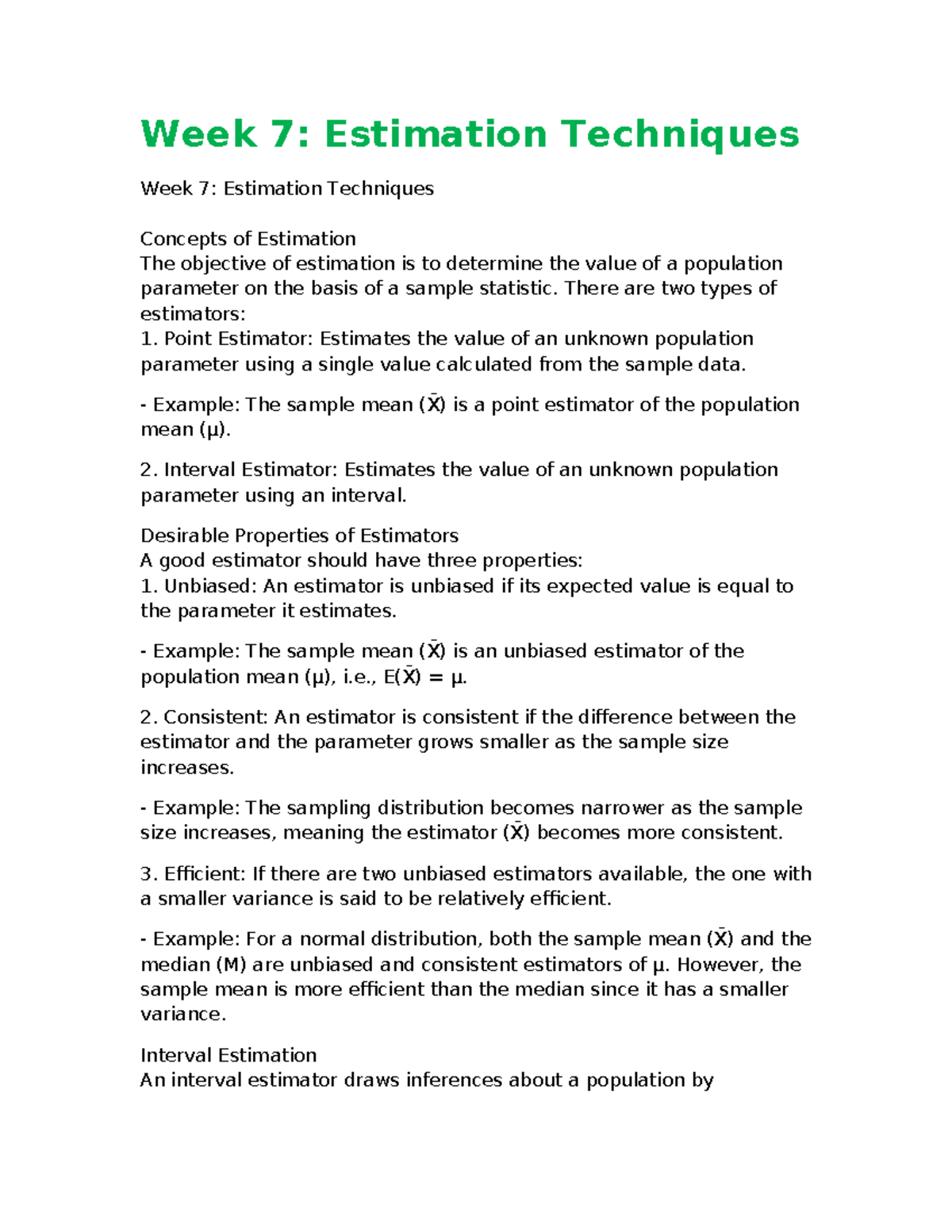 Week 7- Estimation Techniques - Data Analytics - Week 7: Estimation Techniques Week 7 ...