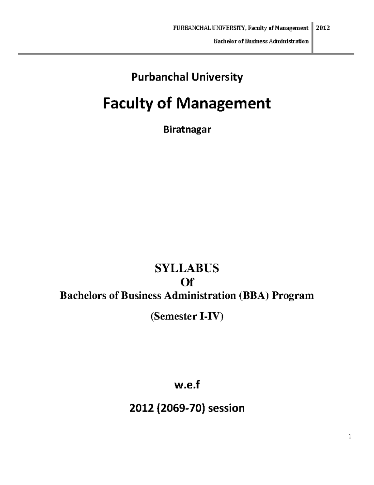 BBA I-VII Semster Syllabus - Bachelor of Business Administration Purbanchal University Faculty ...
