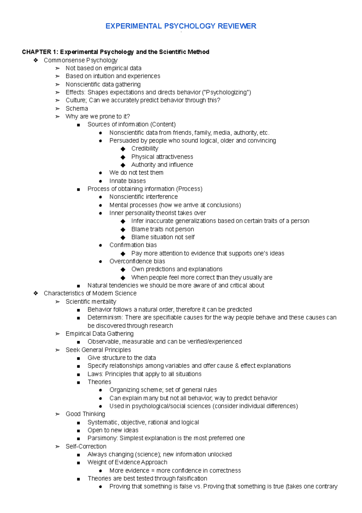 Expe Finals Reviewer - Experimental psychology - EXPERIMENTAL ...