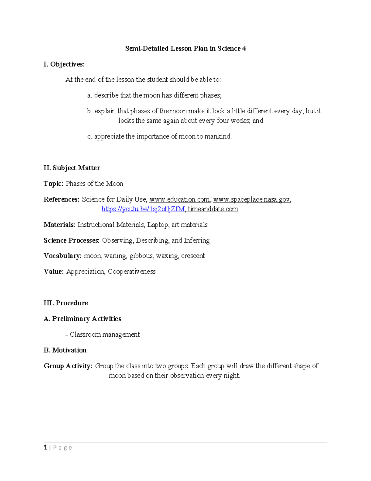 487734384 phases of the moon detailed lesson plan - Semi-Detailed ...