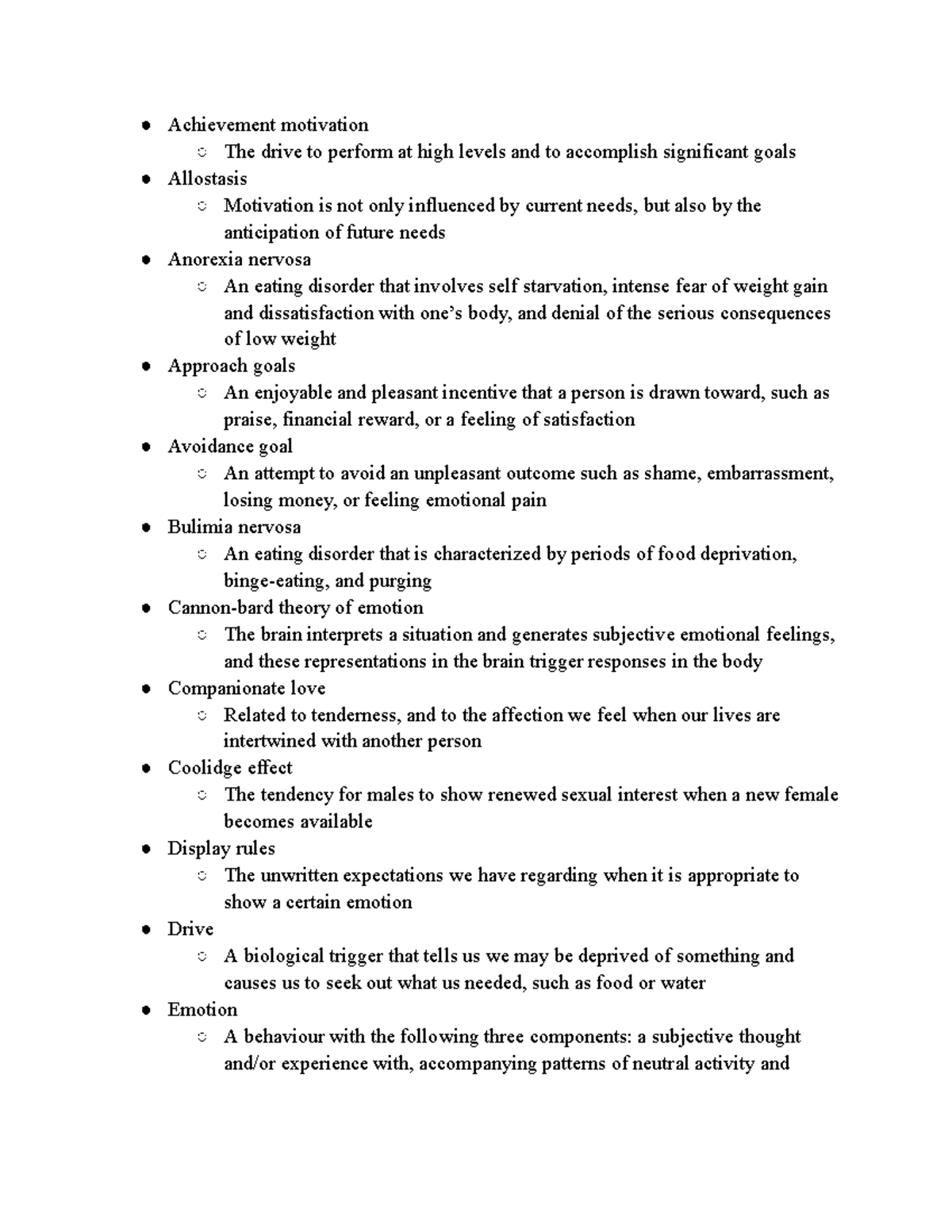 Exam Definitions - Textbook PSYC 1000 - Achievement motivation The ...