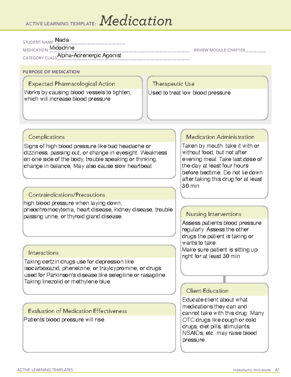 Midodrine - ati template - ACTIVE LEARNING TEMPLATES TherapeuTic ...