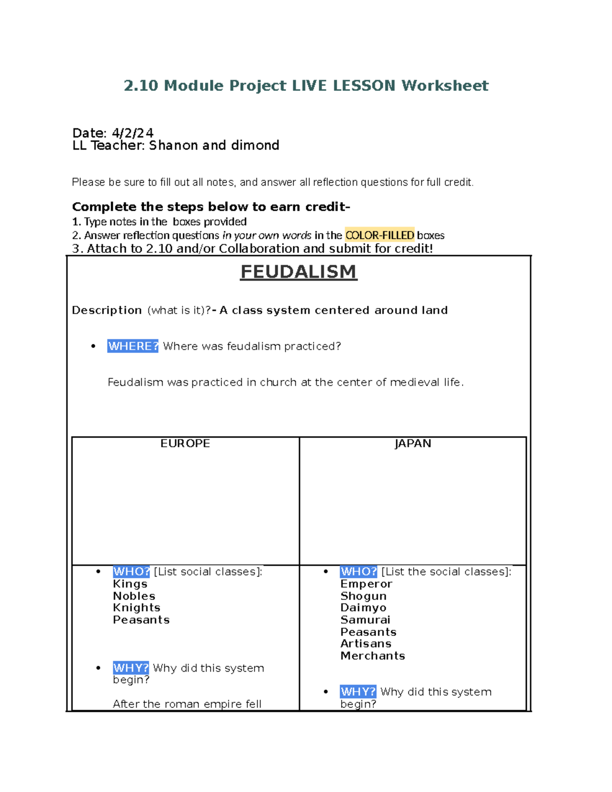 2.10 live lesson & collab - 2 Module Project LIVE LESSON Worksheet Date ...