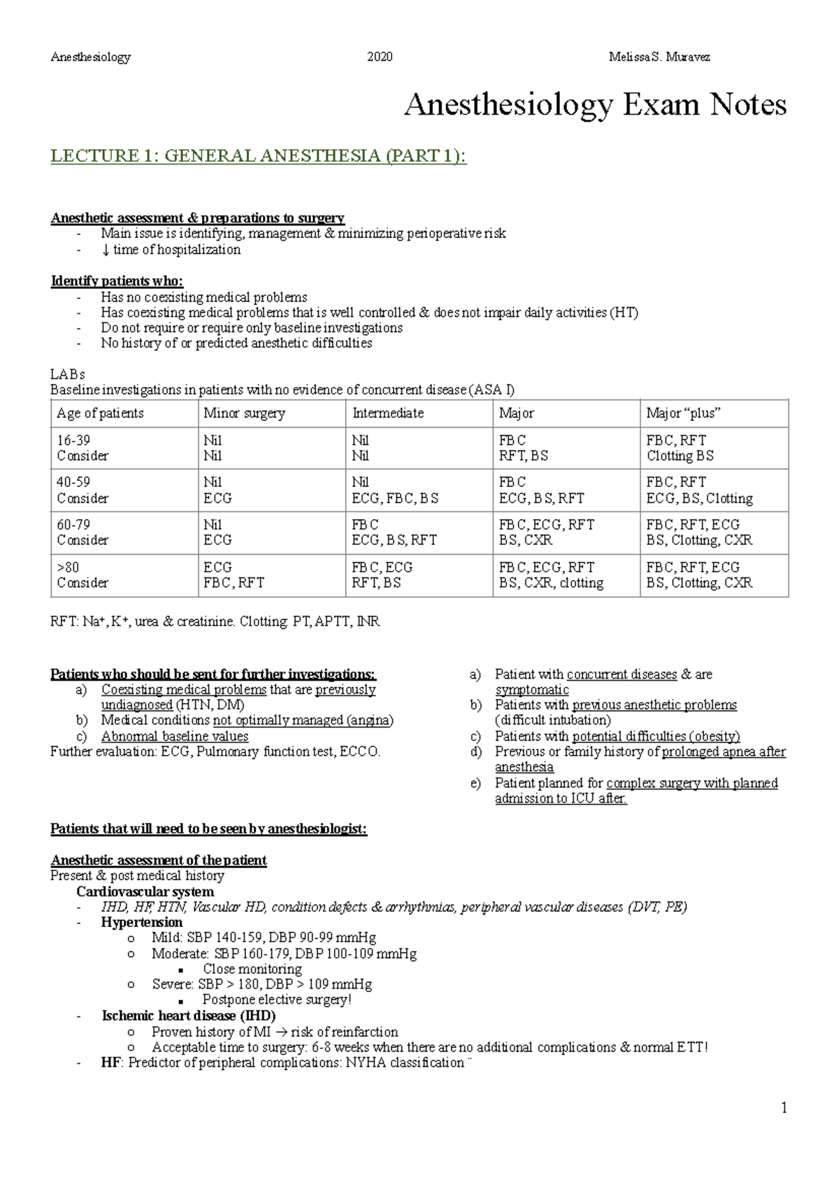 Anesthesiology Exam Notes - course notes - Anesthesiology Exam Notes ...
