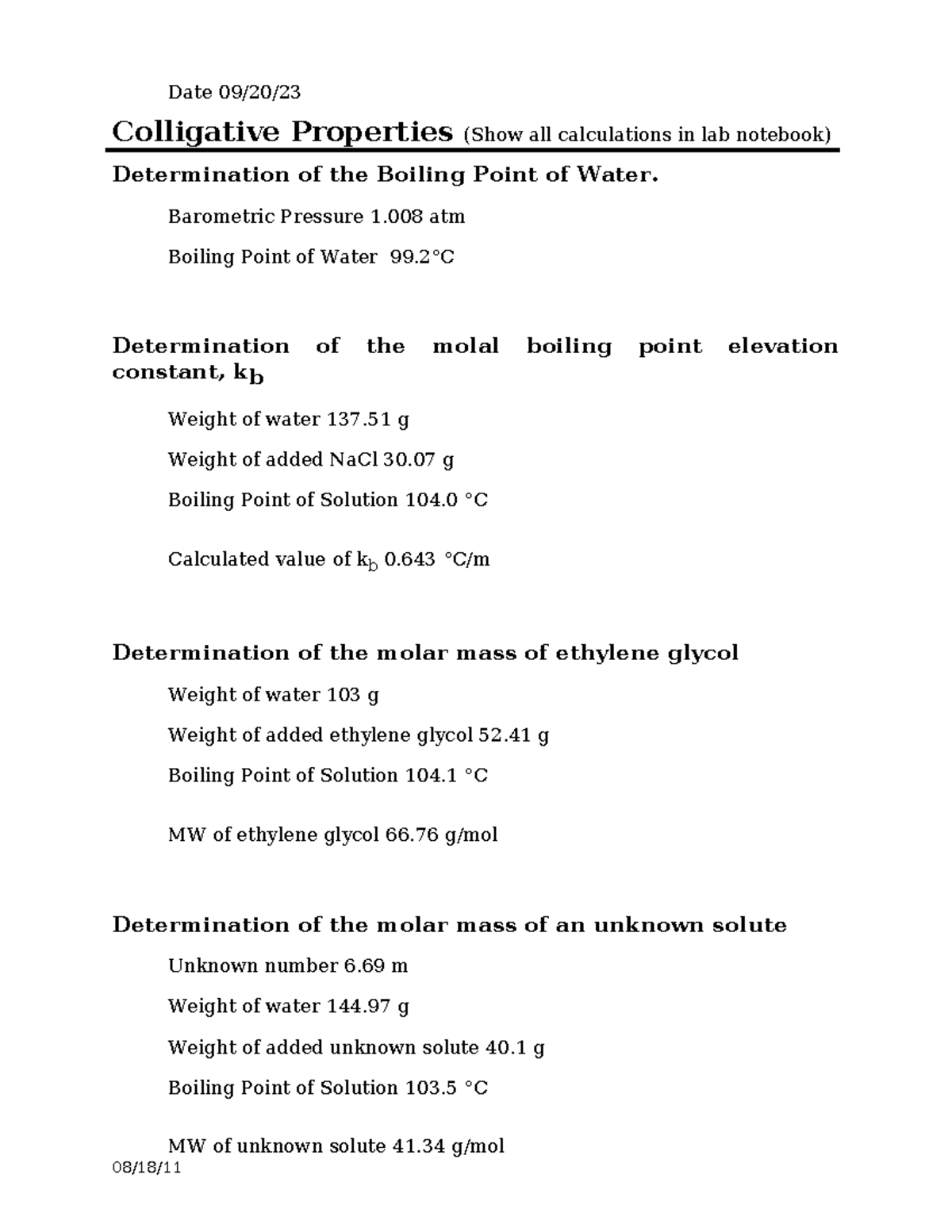 03.Colligative Prop Submission - Date 09/20/ Colligative Properties ...