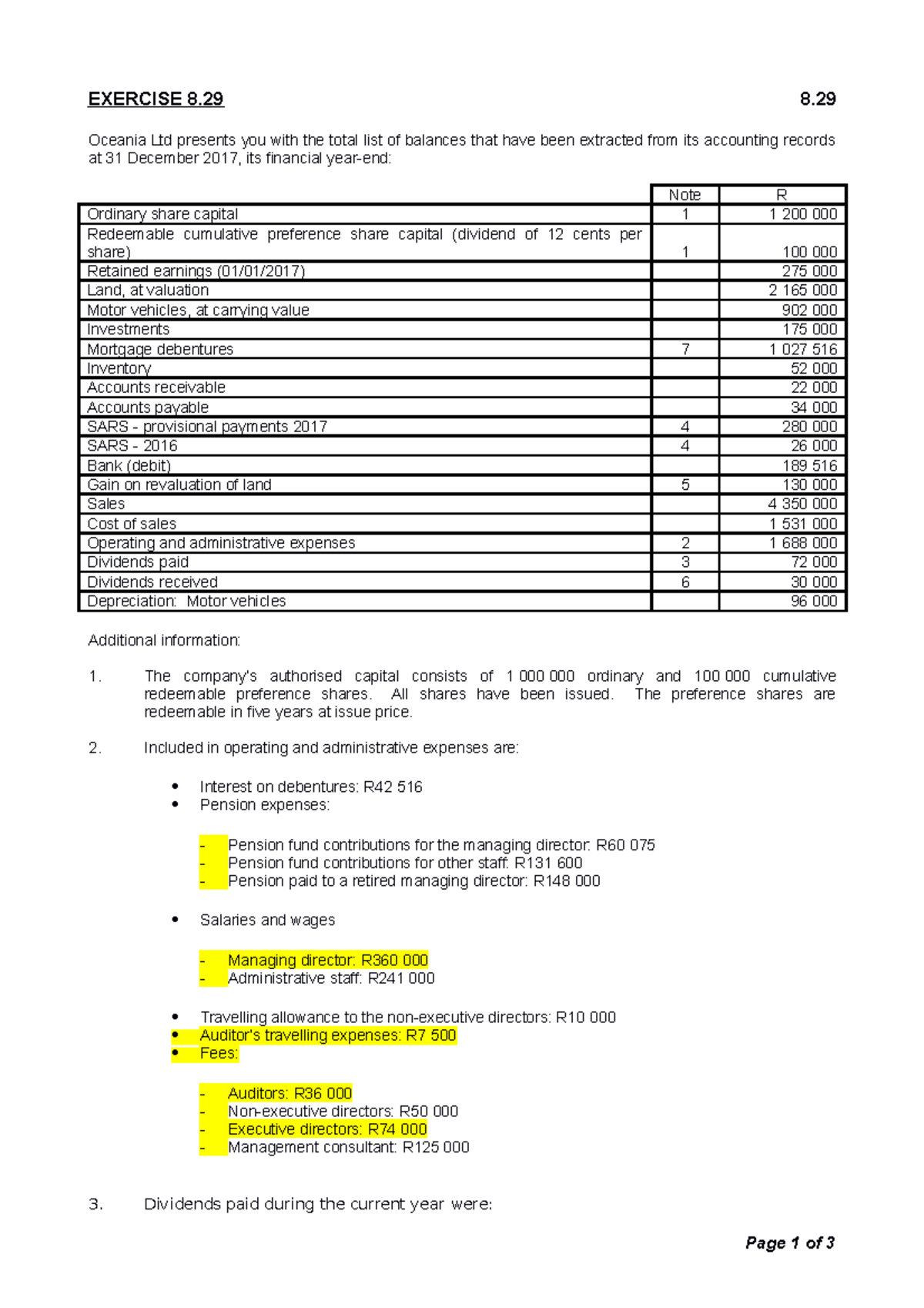 Exercise 8.29 (2023) - Practice material - EXERCISE 8 8. Oceania Ltd ...