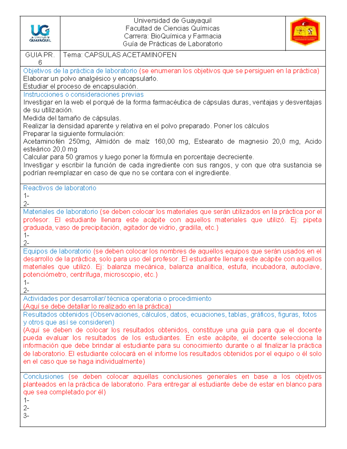 6 Gu Ã­a Pr Ã¡ctica TF polvo cap - Universidad de Guayaquil Facultad de Ciencias Químicas ...