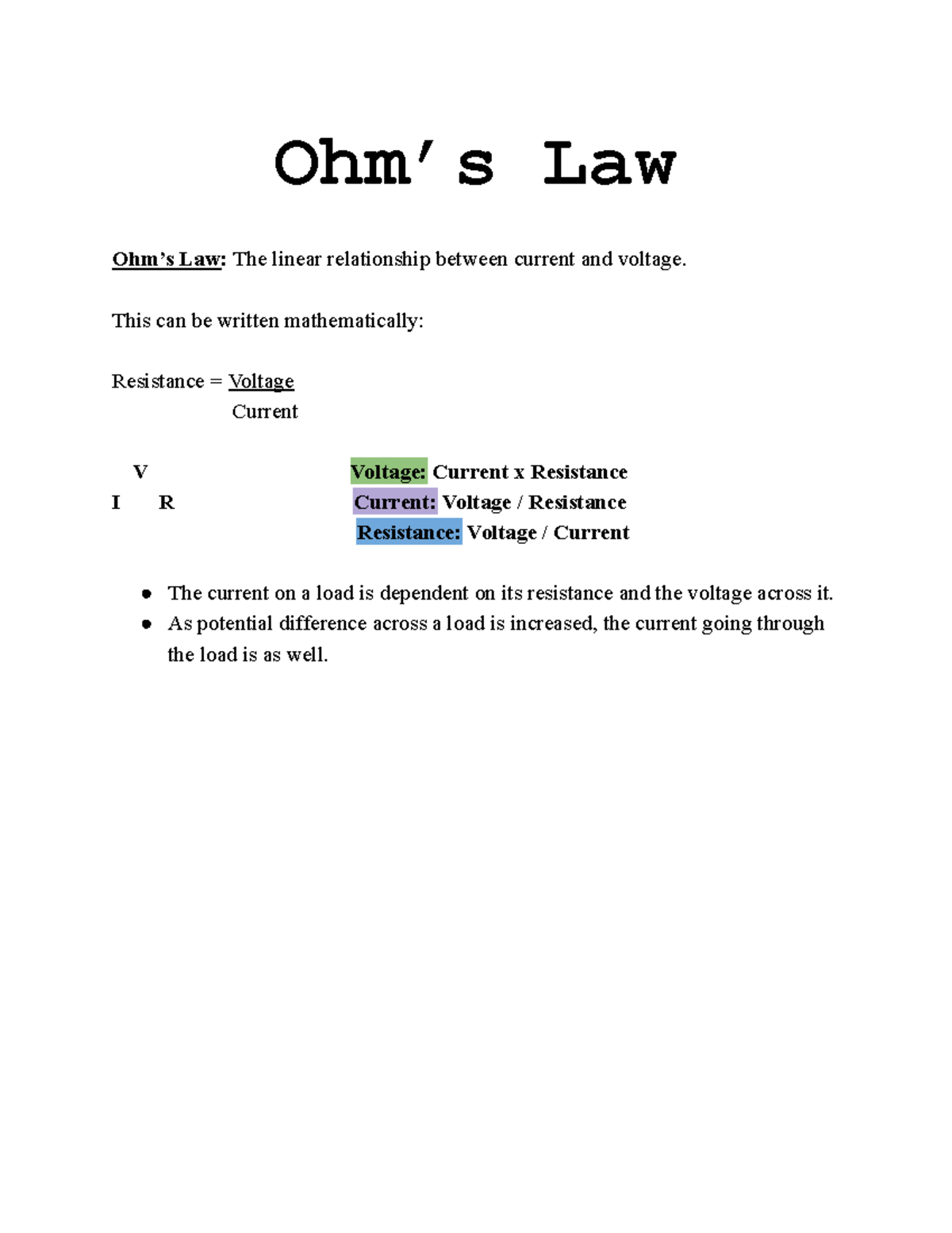 Ohm's Law: Worked Practice Problem (GRASP method) - Ohm’s Law Ohm’s Law ...