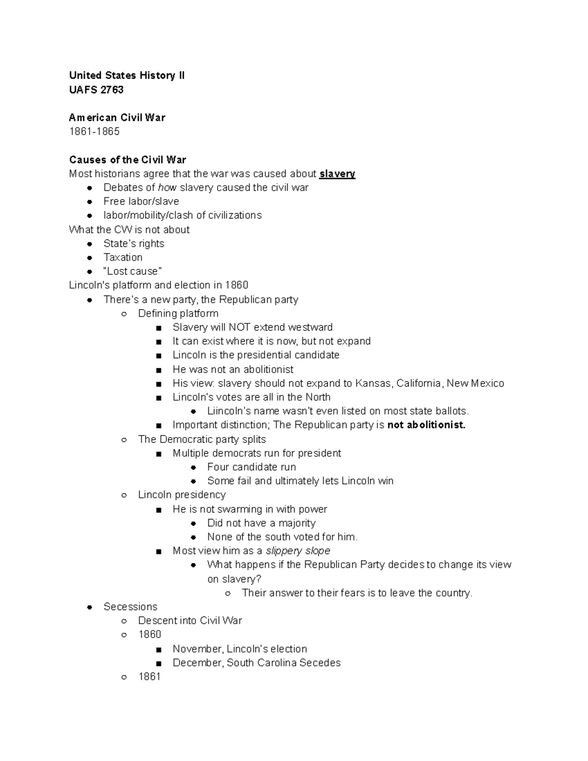 The American Civil War - University of Arkansas Fort Smith - HIST2763 ...